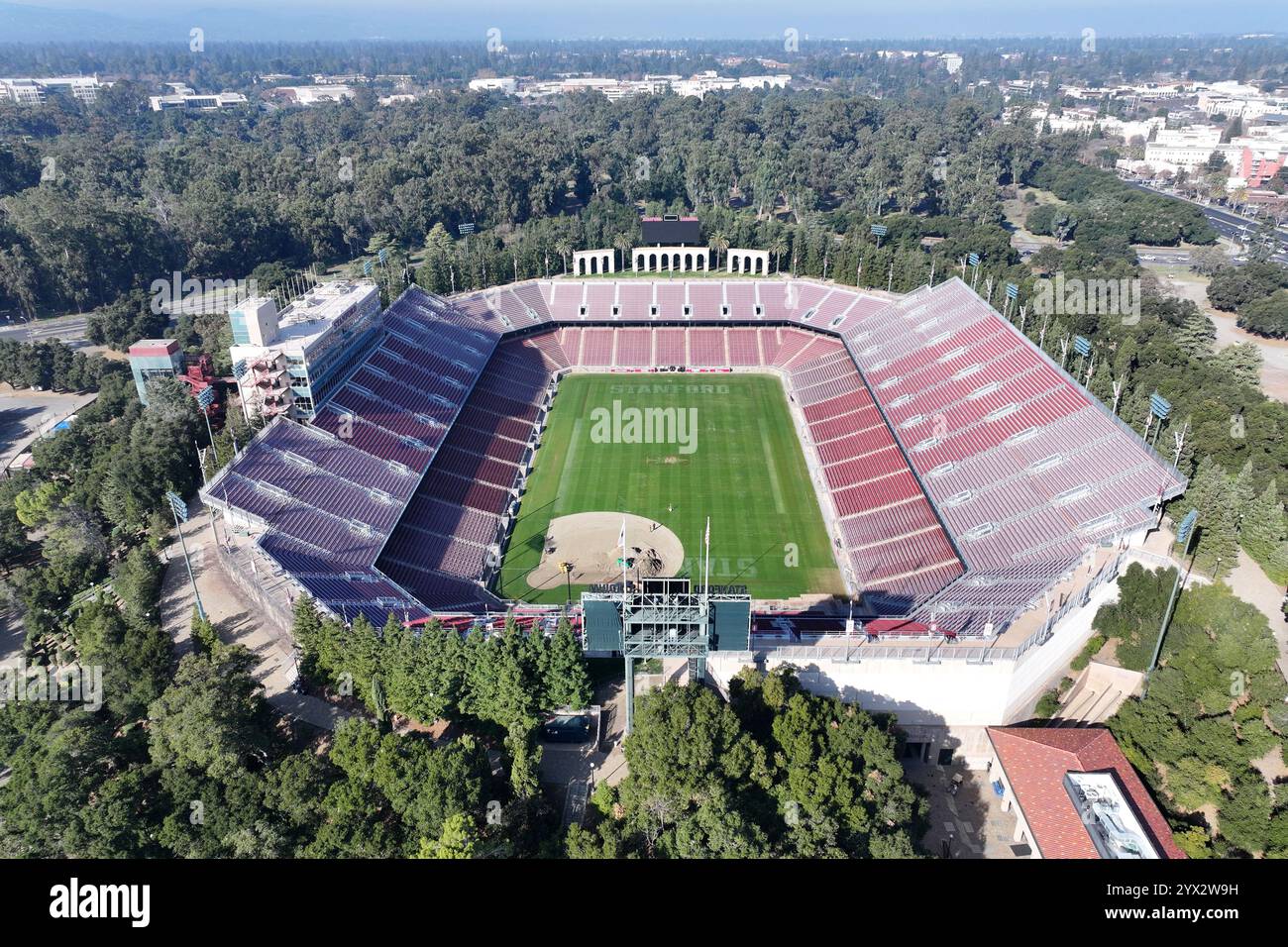 Stanford, United States. 11th Dec, 2024. A general overall aerial view ...