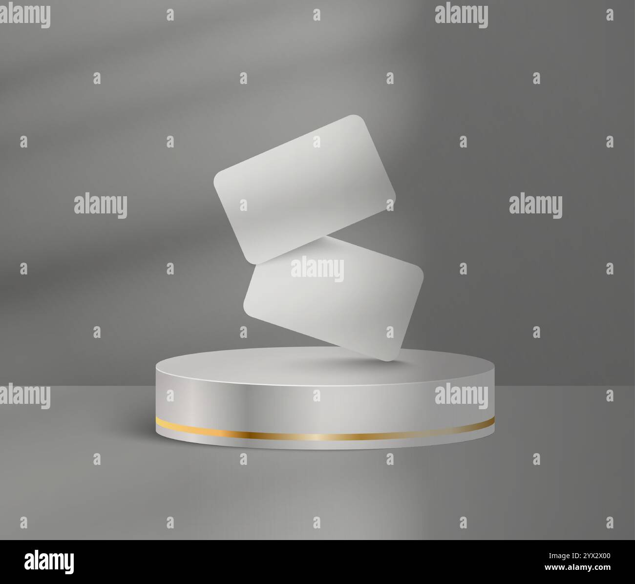 Elegant Grey Podium with Floating Cards, Ideal for Branding, Product ...