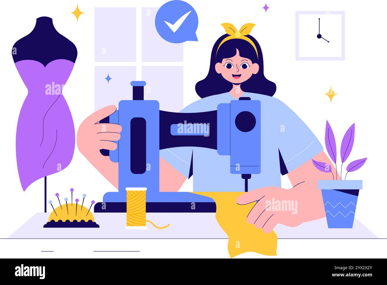 Seamstress Vector Illustration Featuring a Fashion Designer Sewing ...