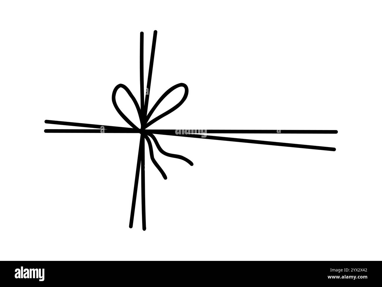 Bow gift ribbon line simple element set. Hand drawn doodle stroke ...