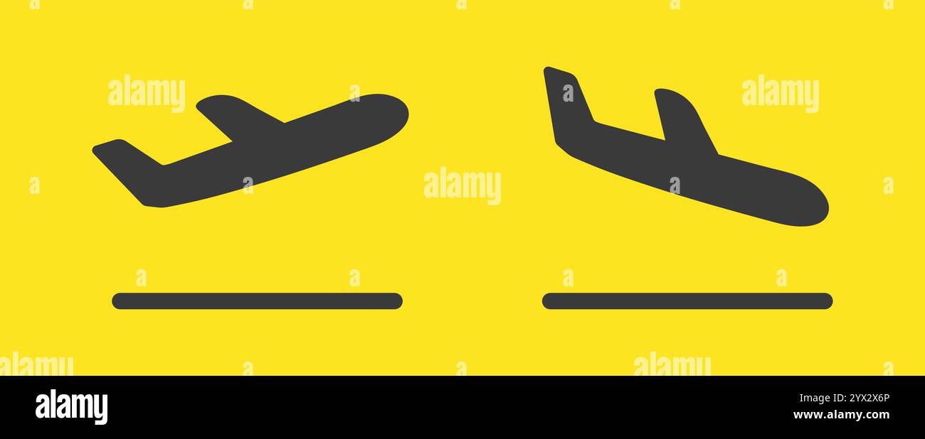 Take off and landing Plane icon symbol set. Arrivals, departures Flight ...