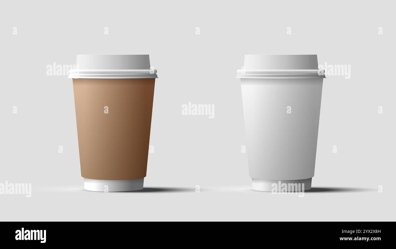 Set of realistic blank mock up paper cups with plastic lid. Coffee to ...