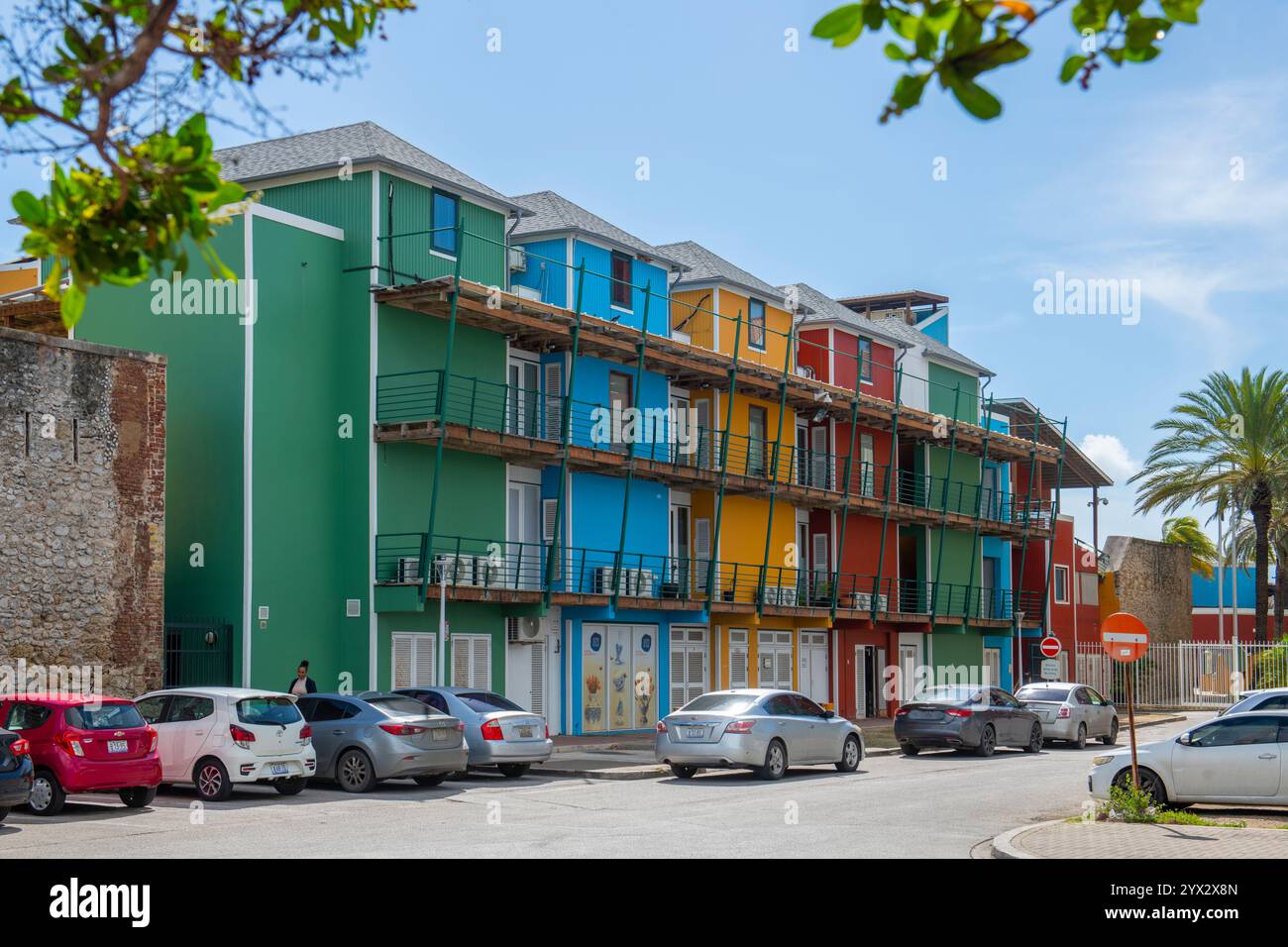Historic stores in Rif Fort shopping mall at the mouth of Sint Anna Bay ...