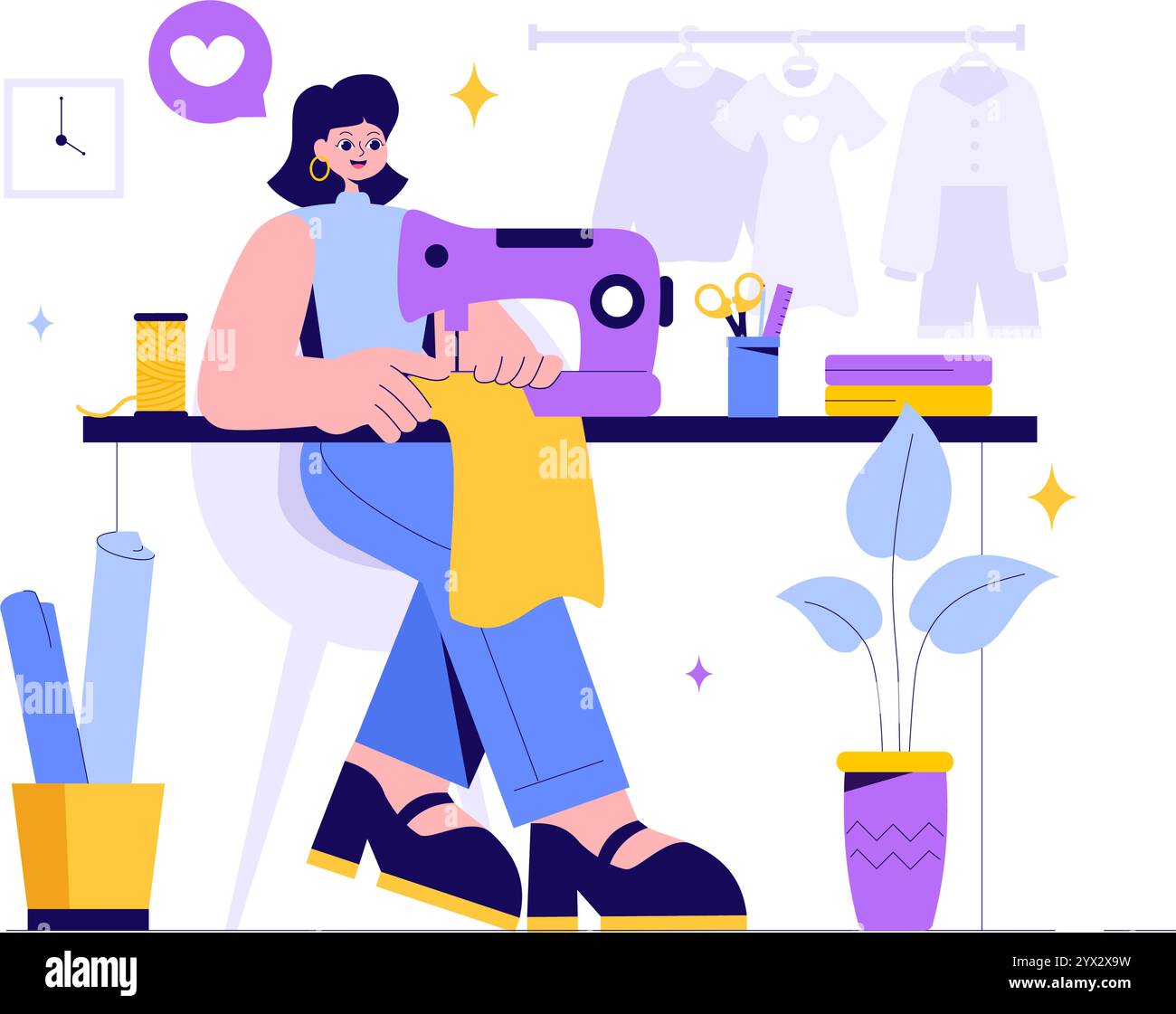 Seamstress Vector Illustration Featuring a Fashion Designer Sewing ...