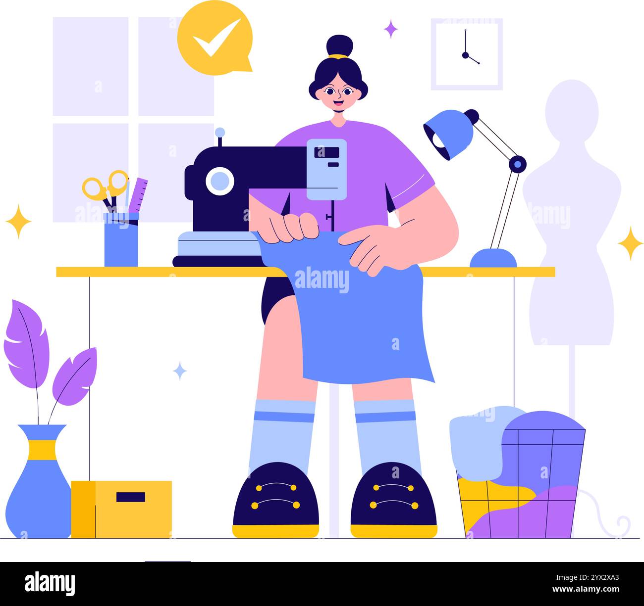 Seamstress Vector Illustration Featuring a Fashion Designer Sewing ...
