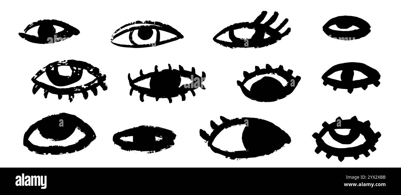 Brush drawn vector eyes collection. Hand drawn vector various opened ...