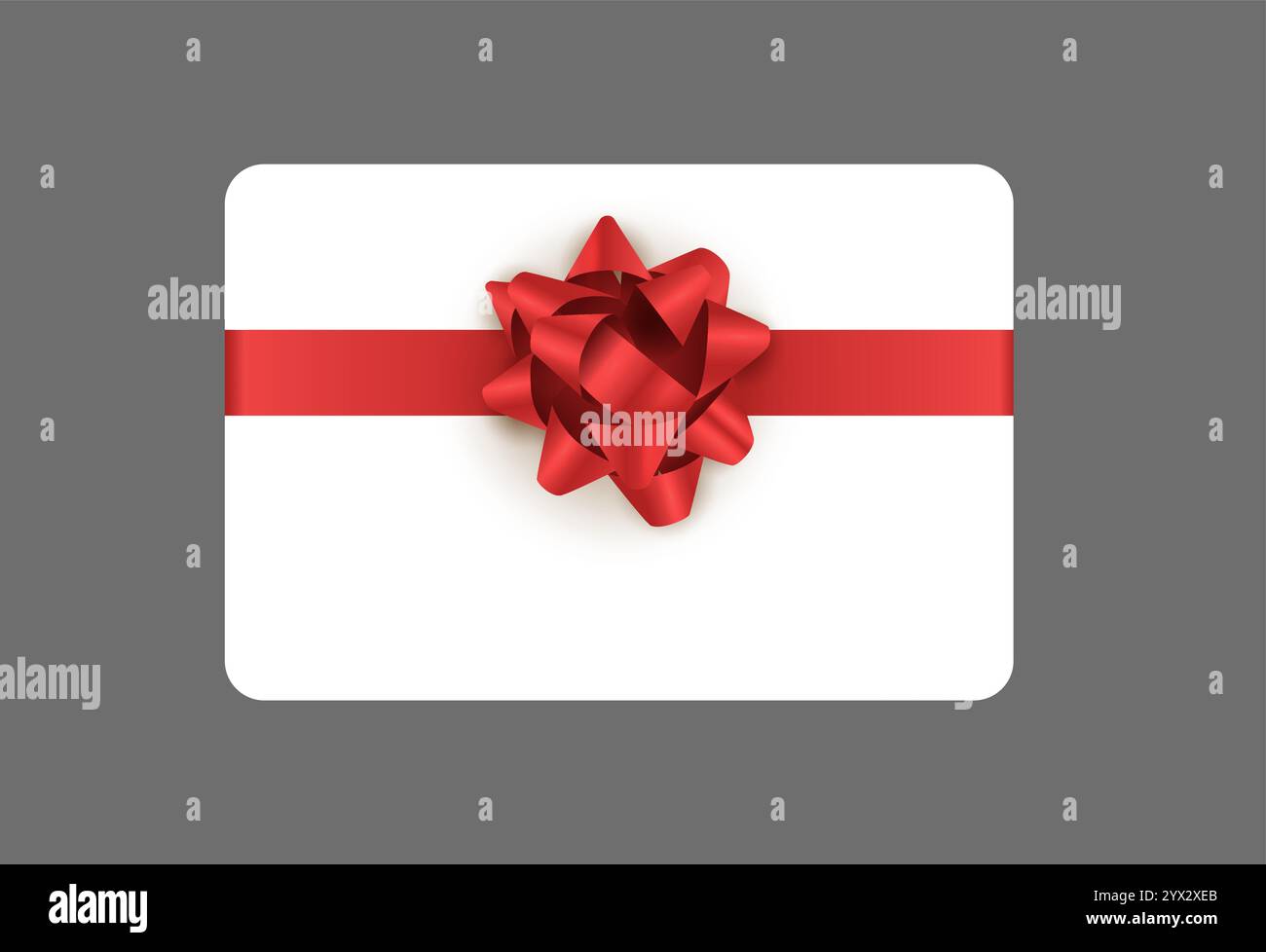 Gift card with red bow and ribbon. Realistic present card mockup ...