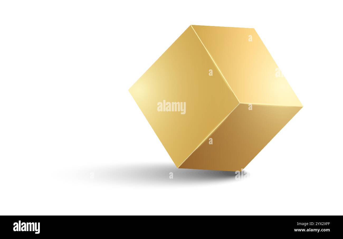 3d gold metallic cube. Realistic vector geometric shape. Golden glossy ...