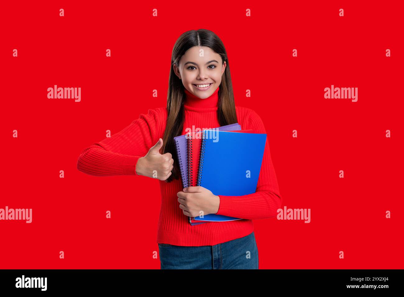 High school education. Knowledge through study. Teen girl studying with ...