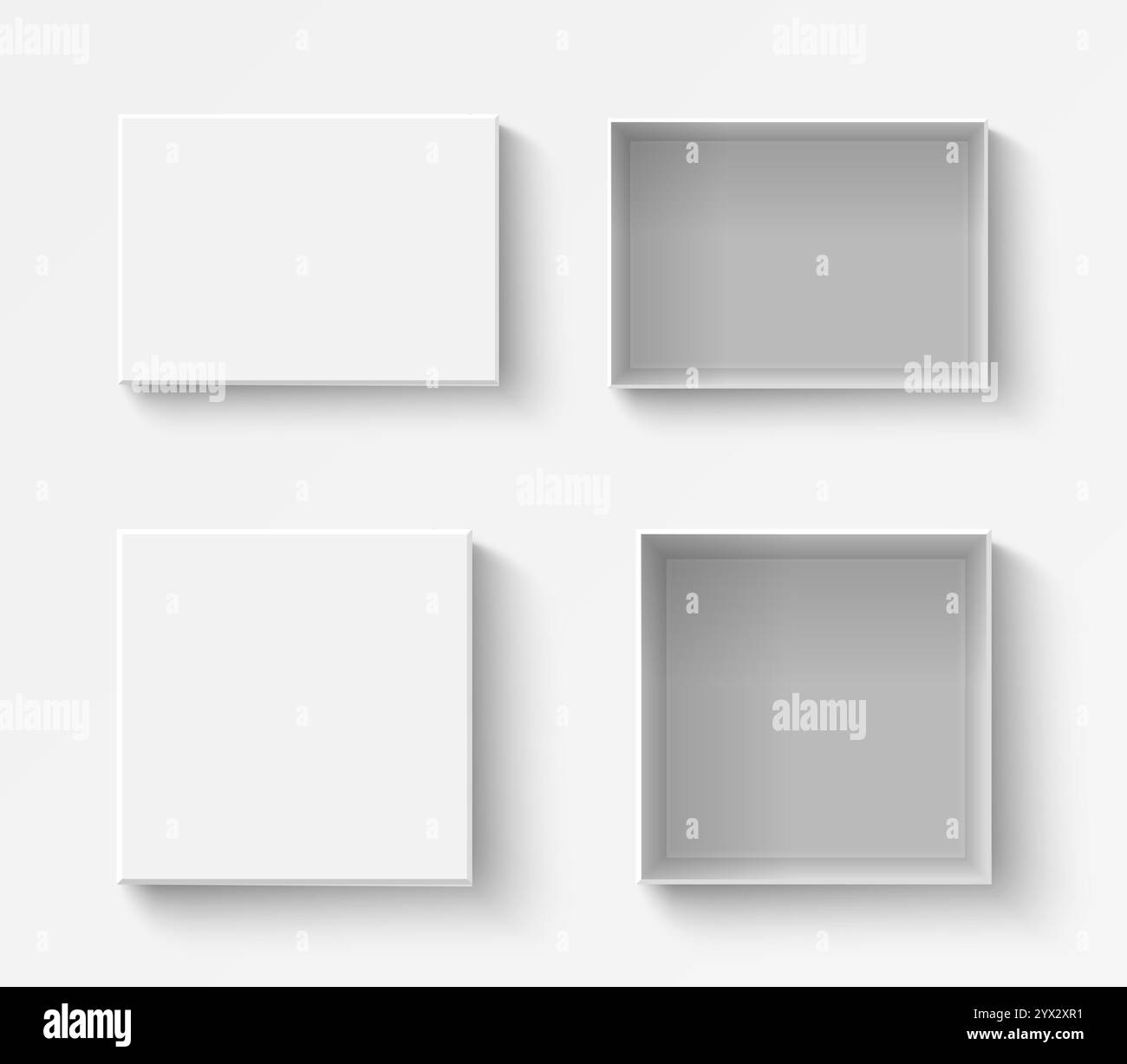 White boxes mockup. Open and close realistic gift boxes set, top view ...