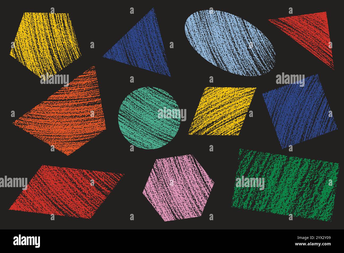 Crayon textured shapes. Color pencil hand drawn geometric figures ...