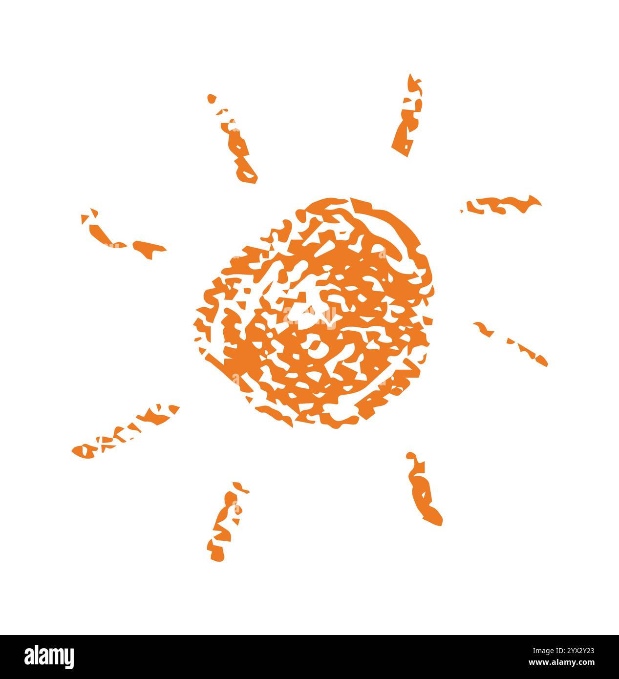 Hand-drawn crayon sun illustration in bright orange, playful vector ...