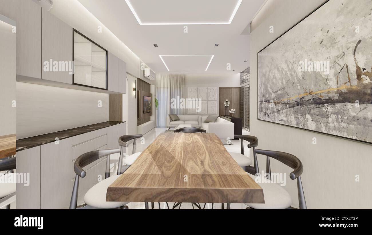 Interior design of a living room with false ceiling and lighting 3d ...