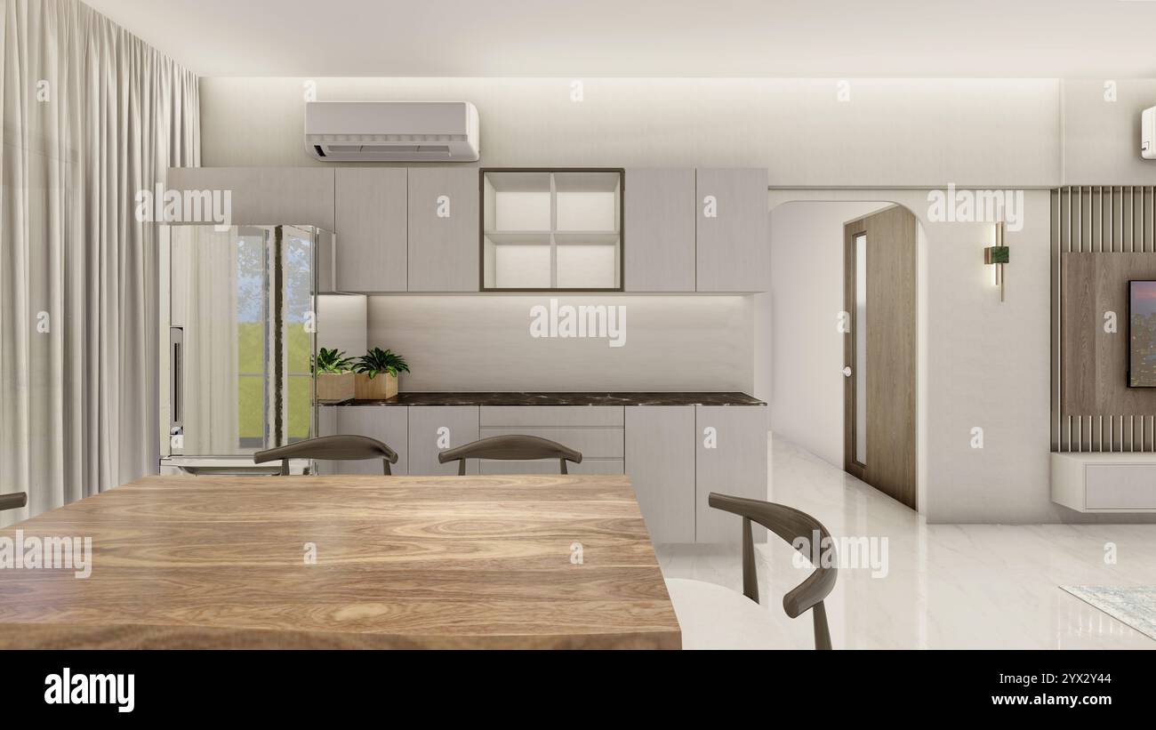 Interior design of a living room with false ceiling and lighting 3d ...