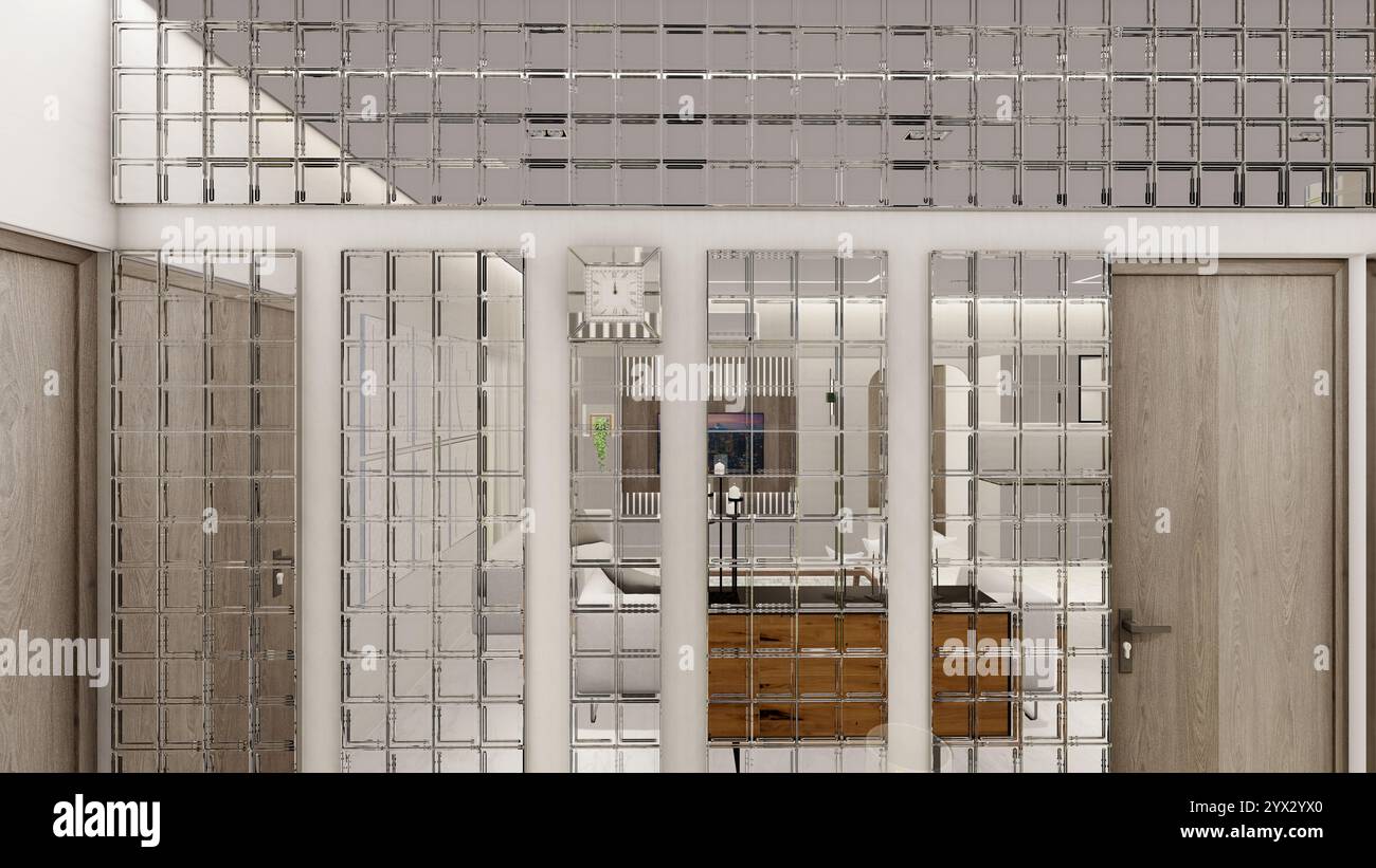 Interior design of a living room with false ceiling and lighting 3d ...