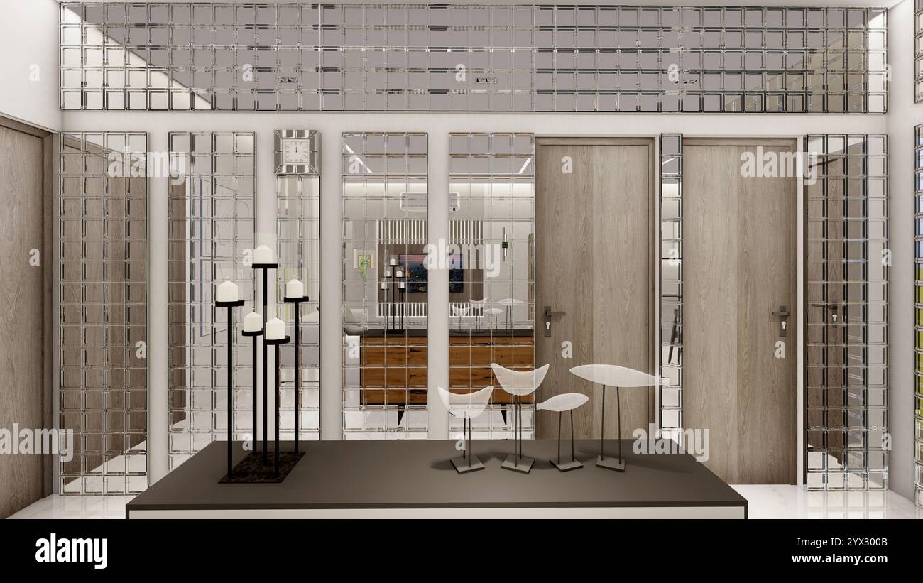 Interior design of a living room with false ceiling and lighting 3d ...