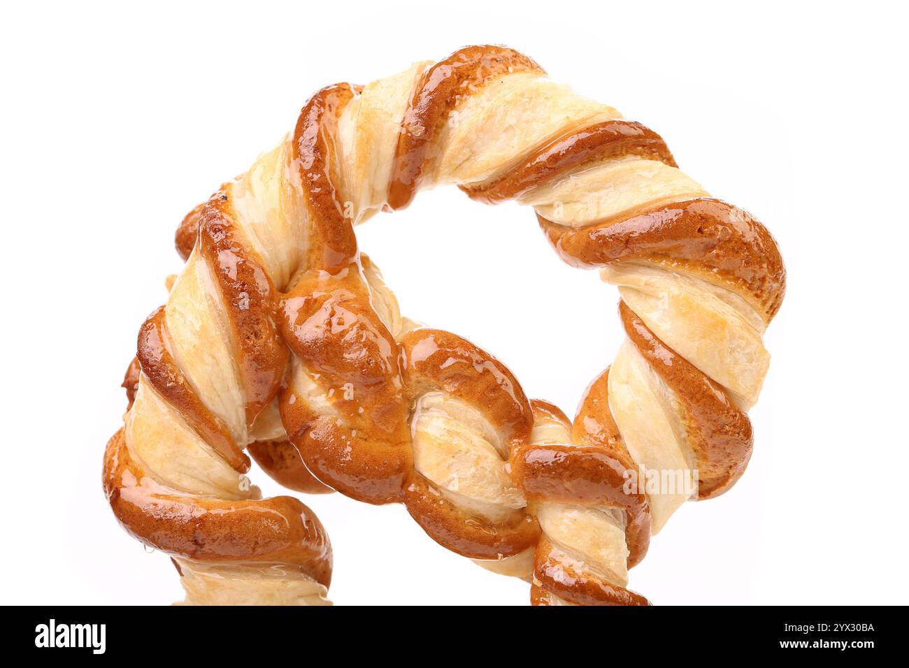 Freshly fancy pretzel baked. Close up. White background Stock Photo - Alamy