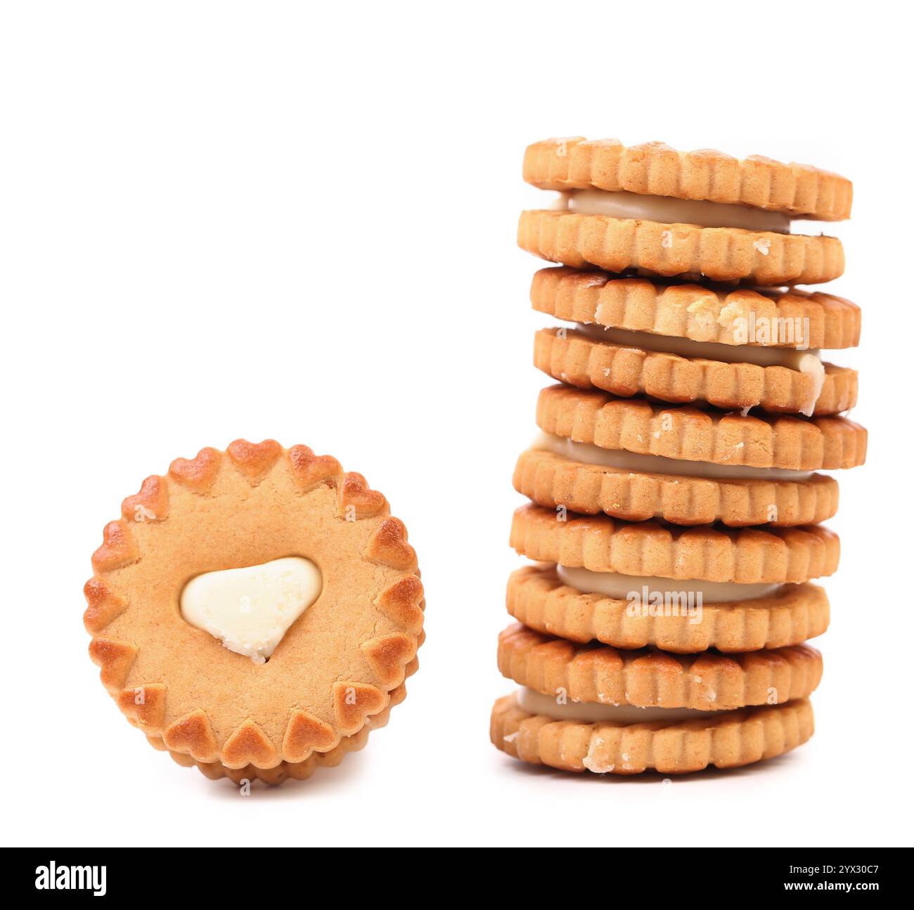 White heart. Cookie biscuits with filling. White background Stock Photo ...