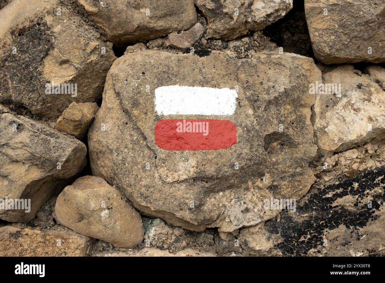 Painted Hiking Trail Marker on Rocky Terrain for Long Distance Routes ...