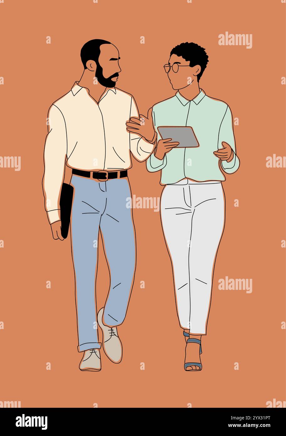 Business man and woman meeting, walking, talking Stock Vector Image ...