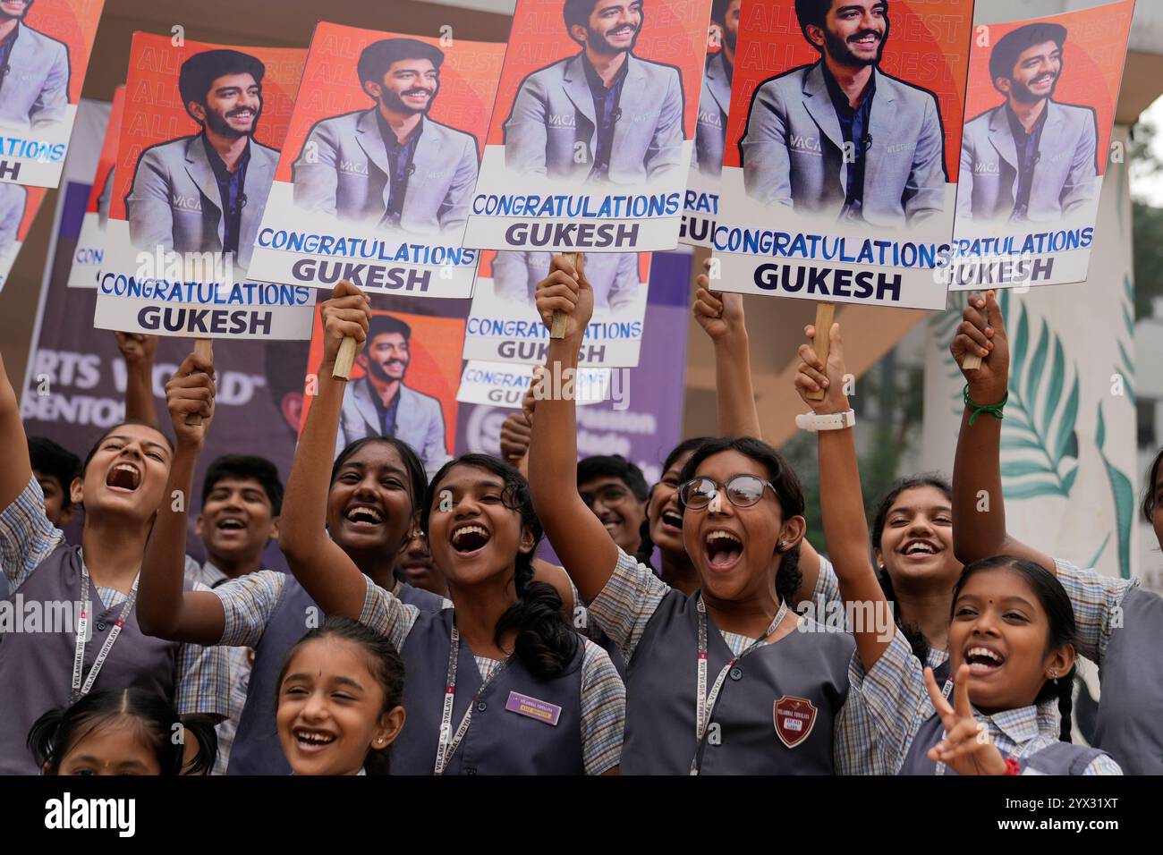 Students at Gukesh Dommaraju's school in Chennai celebrate after Gukesh ...