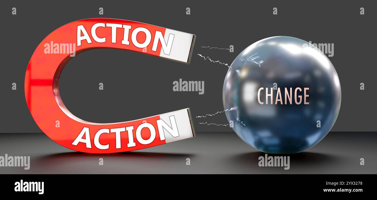 Action that attracts Change. Power of action Stock Photo - Alamy