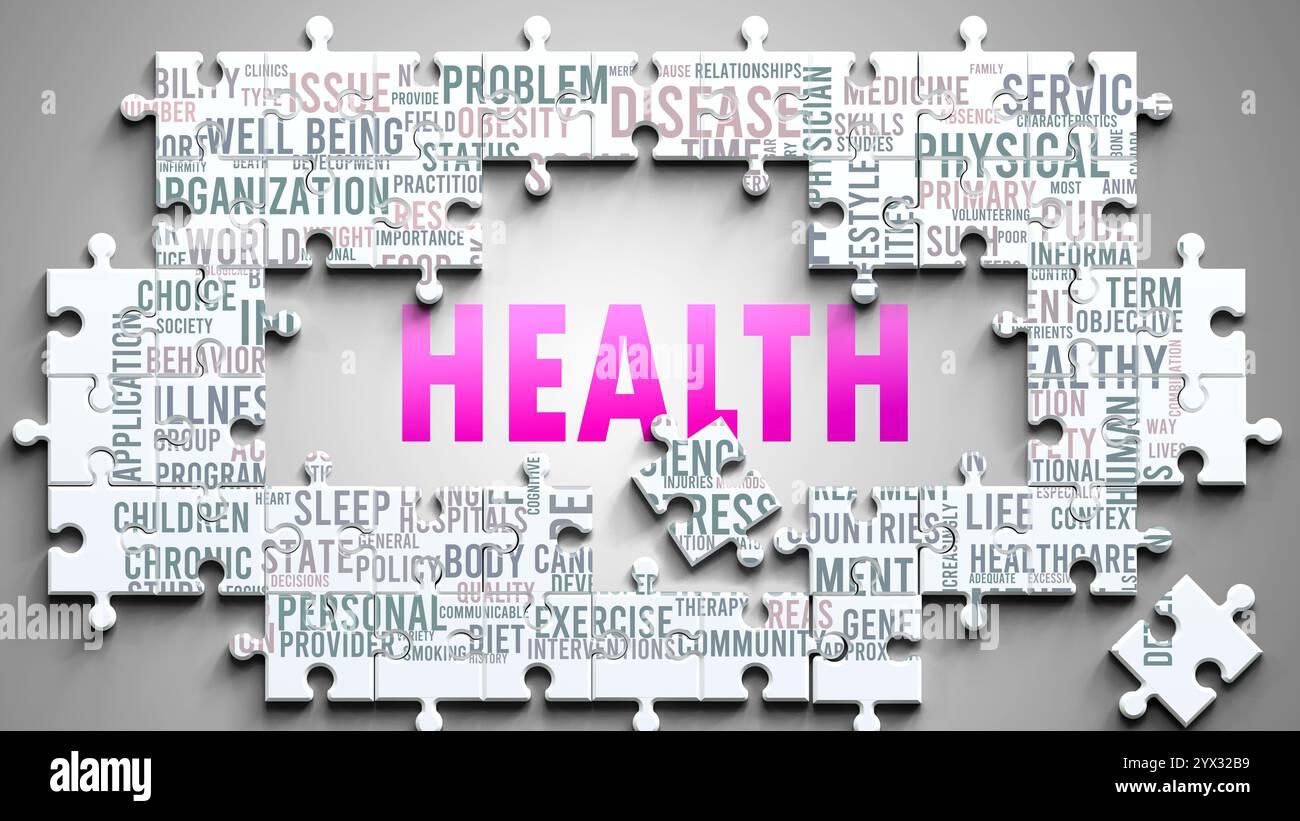 Health being a complex subject, related to other important topics Stock ...