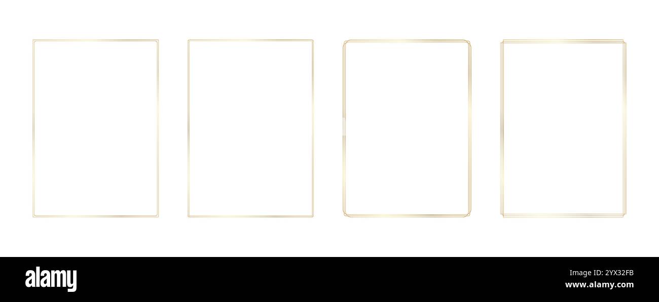 Thin linear golden rectangular frames set. Gold geometric glitter ...