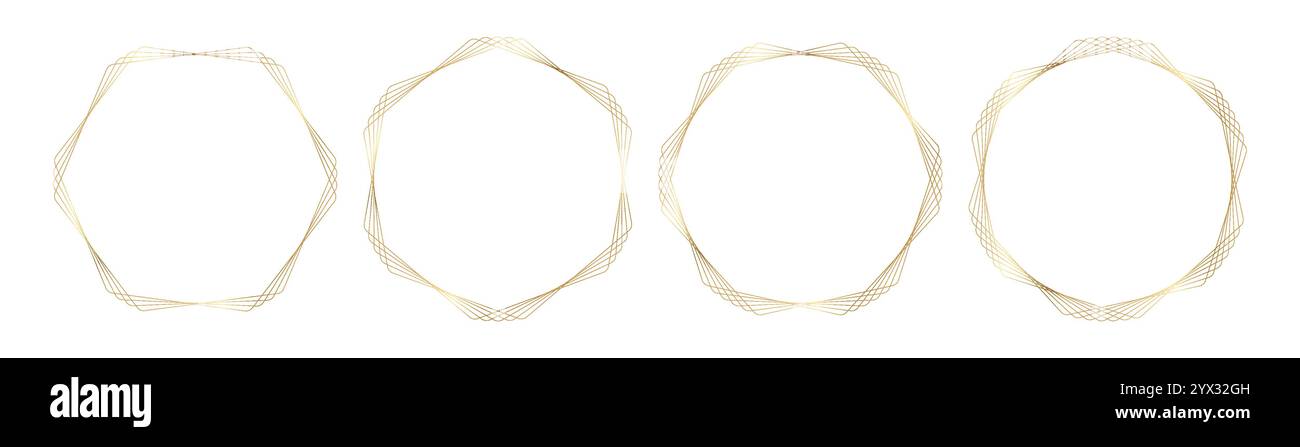 Gold thin linear hexagon frames. Stylish luxury ornate borders for ...