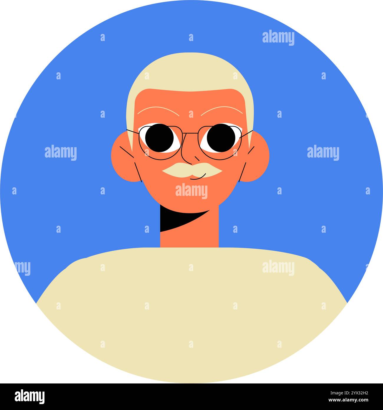 Male Senior Avatar With Glasses And Moustache In Flat Vector ...