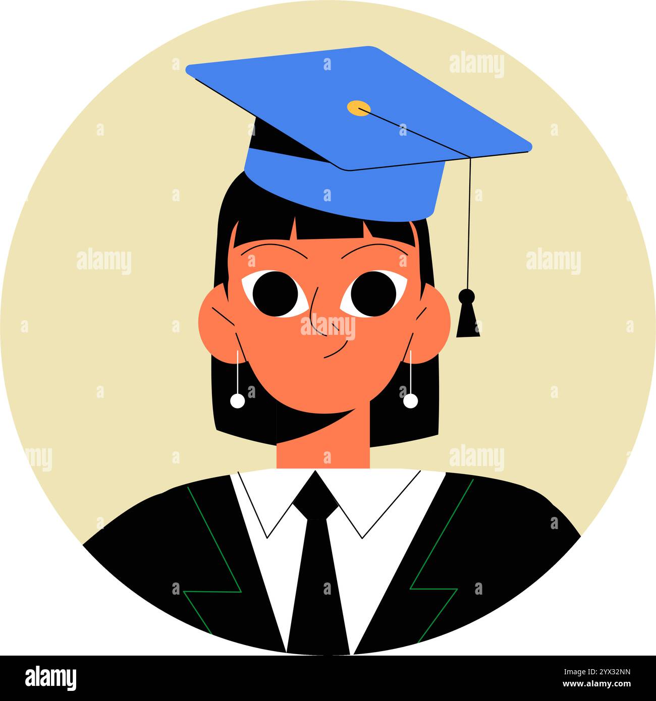 Female Graduate Avatar In Graduation Attire In Flat Vector Illustration ...