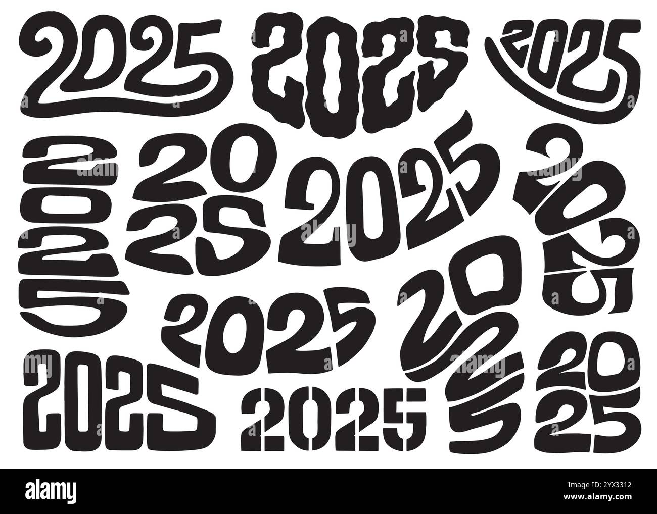 2025 Illustrative lettering compilation set. Vector Lettering design ...