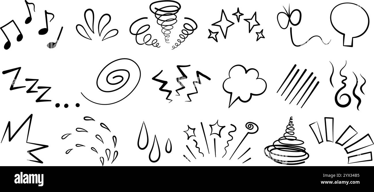 Manga or anime comic emoticon element graphic effects hand drawn doodle ...