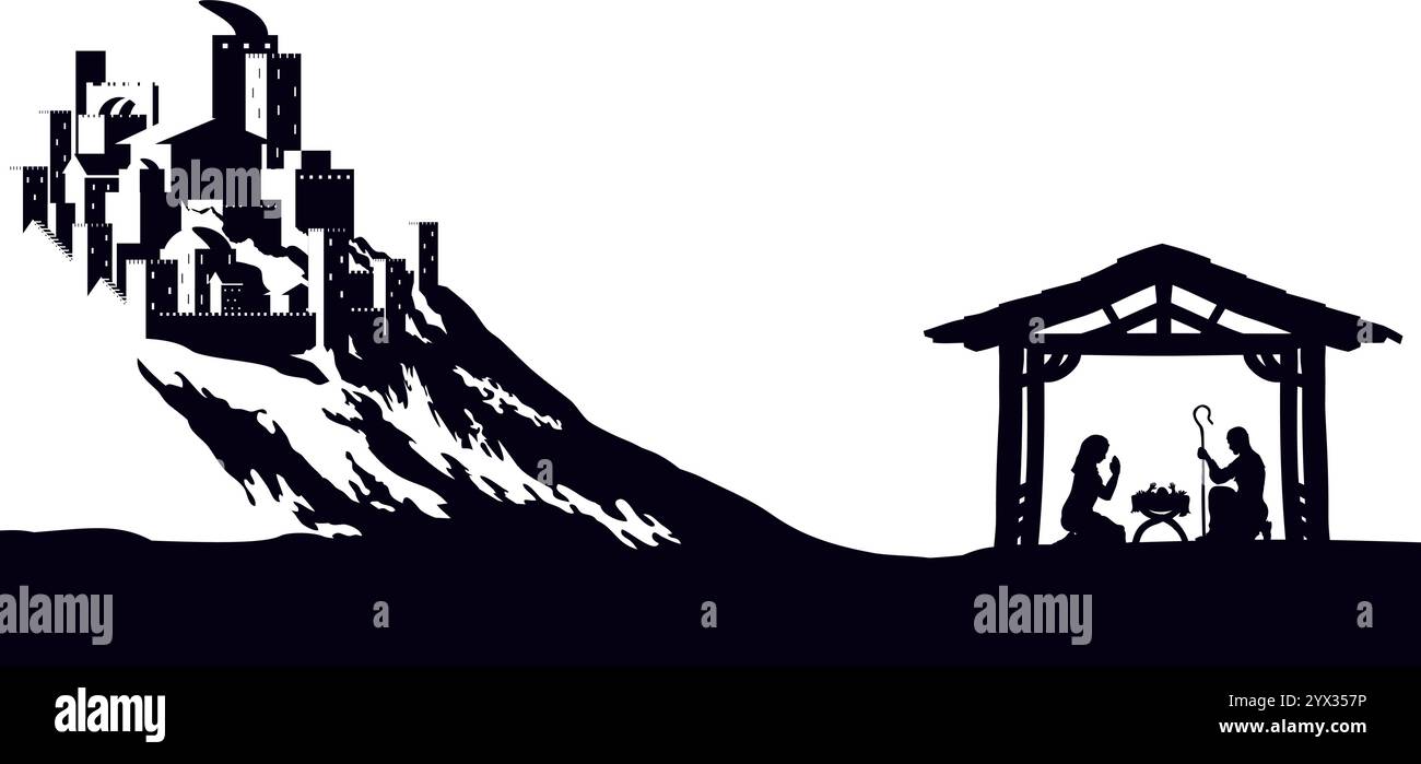 Christmas Nativity Scene Bethlehem Manger Wise Men Stock Vector Image ...