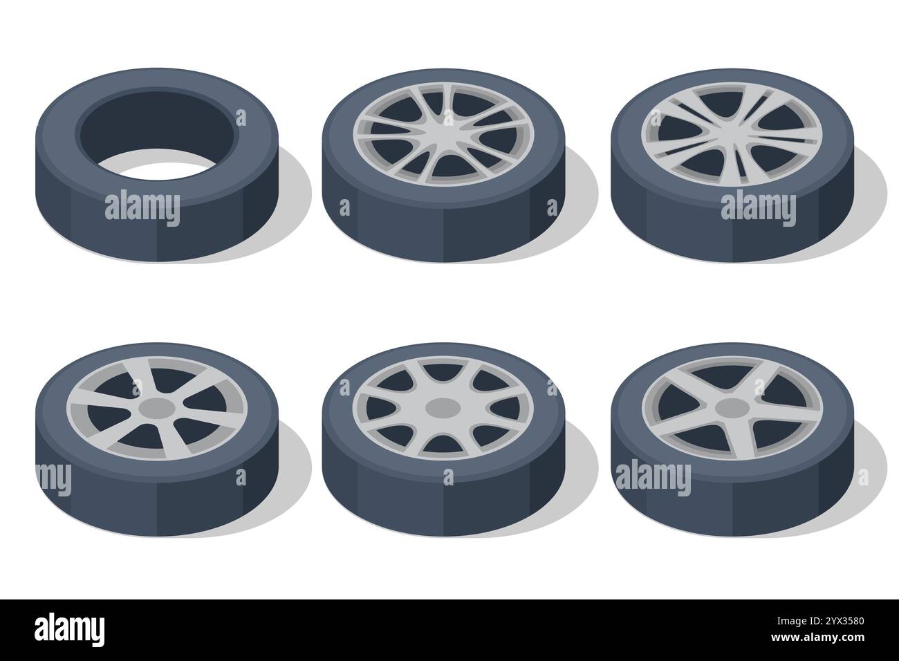 Isometric car wheels. Wheel and tire installation services ...