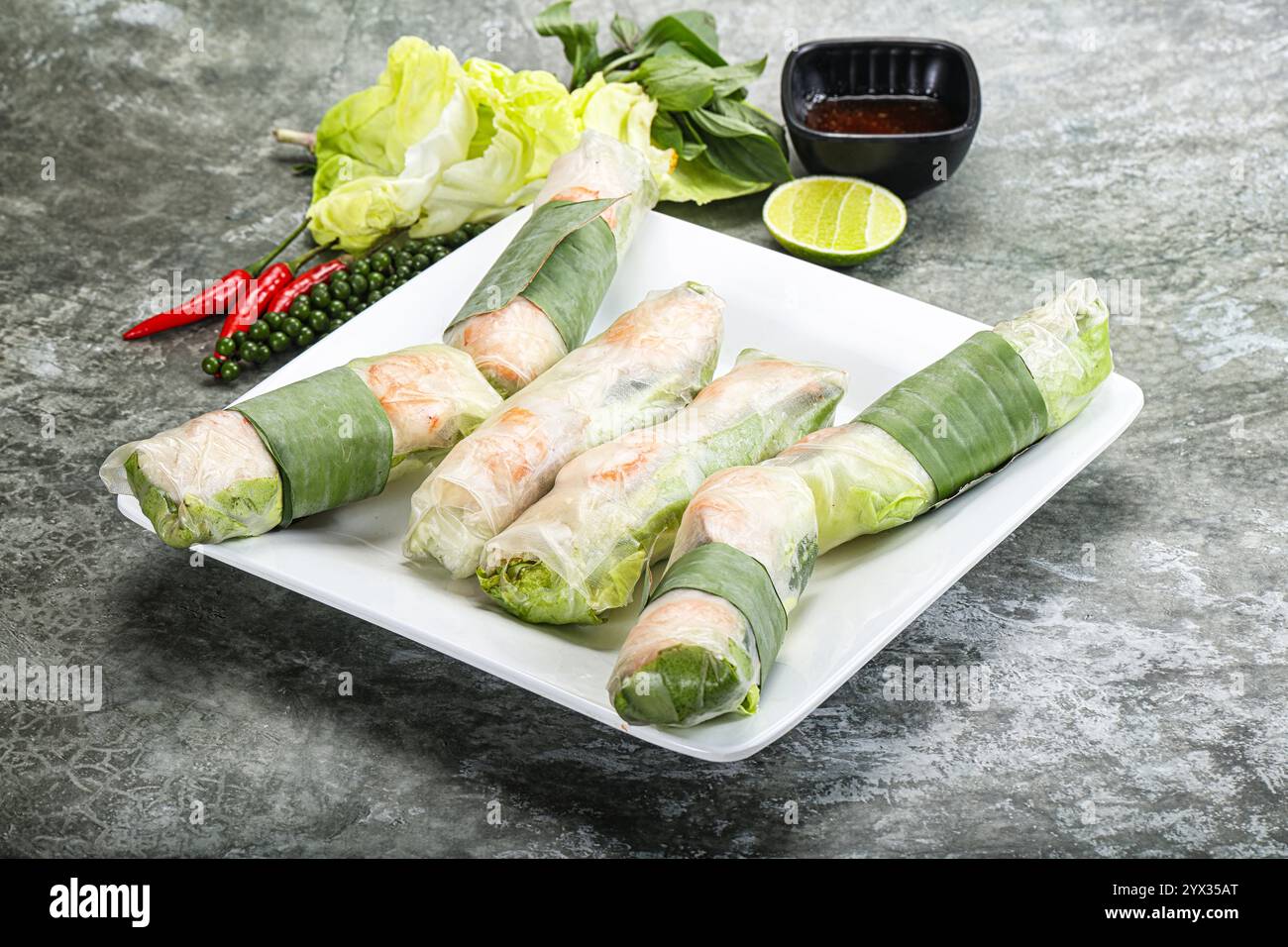 Vietnamese Spring Roll with shrimps and vegetables in rice paper Stock ...