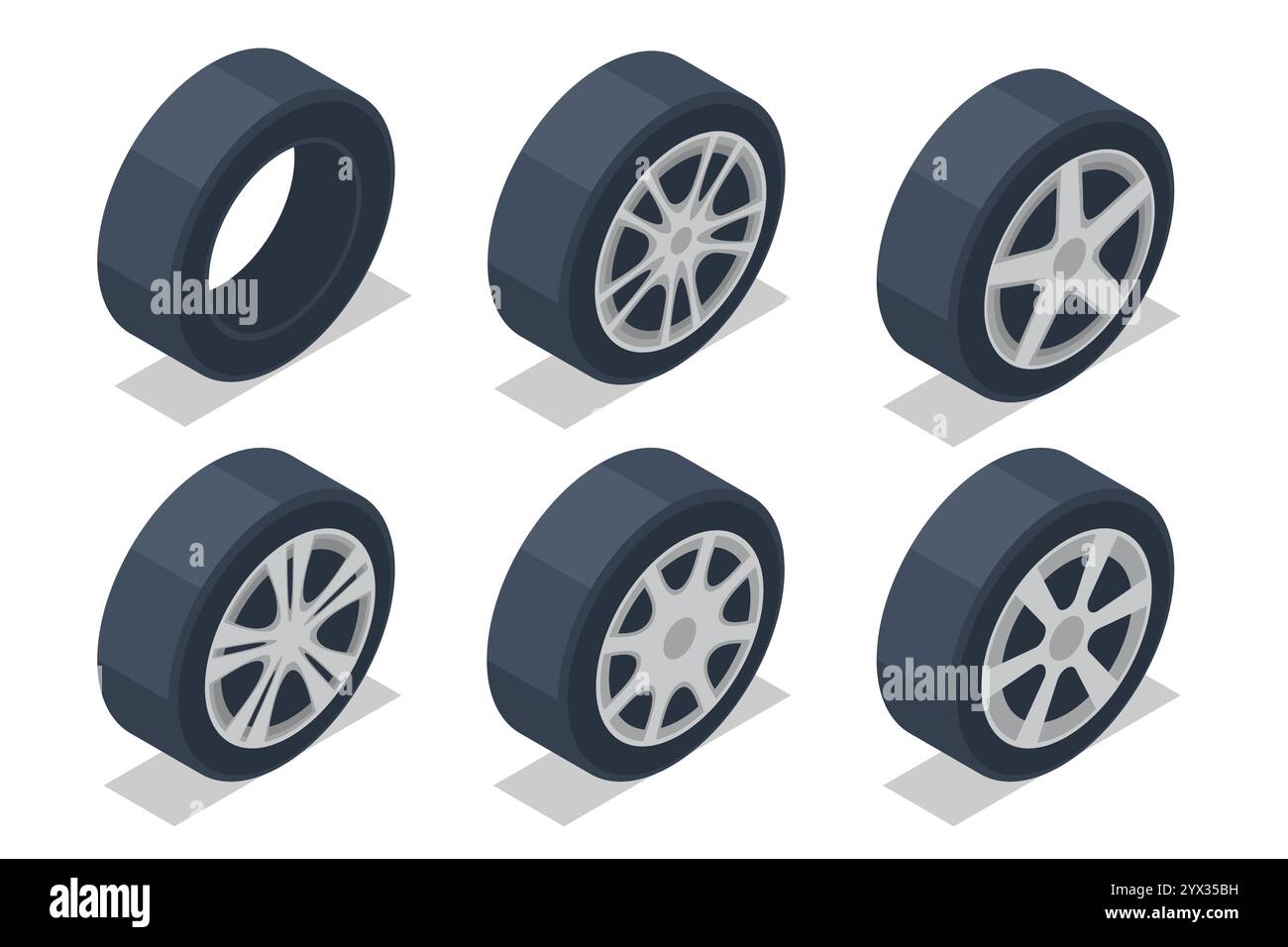 Isometric car wheels. Wheel and tire installation services ...