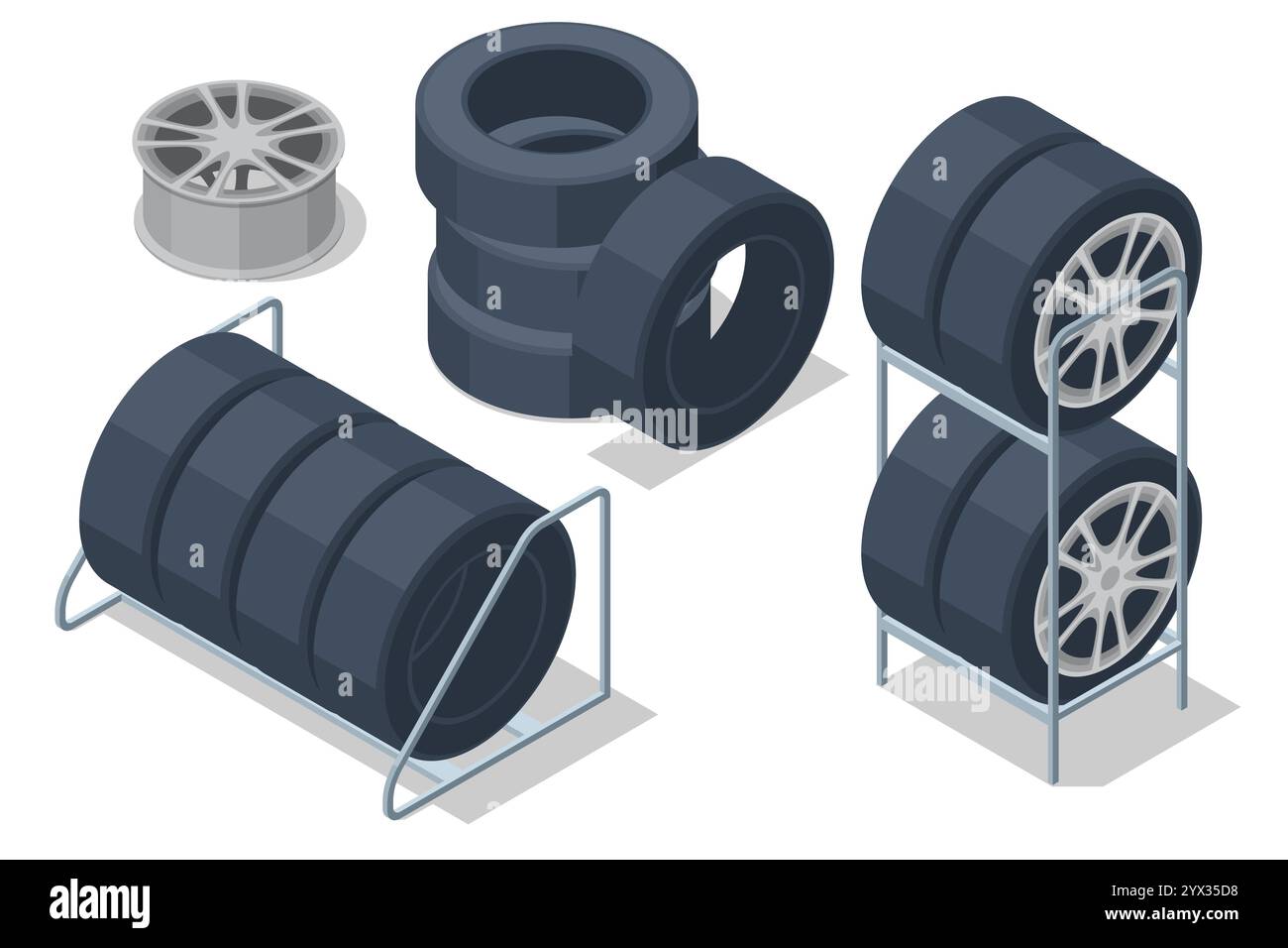 Isometric car wheels. Wheel and tire installation services ...