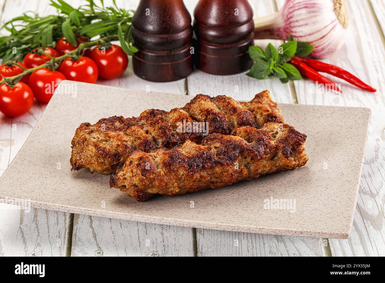 Chicken barbecue kebab minced meat and spices Stock Photo - Alamy