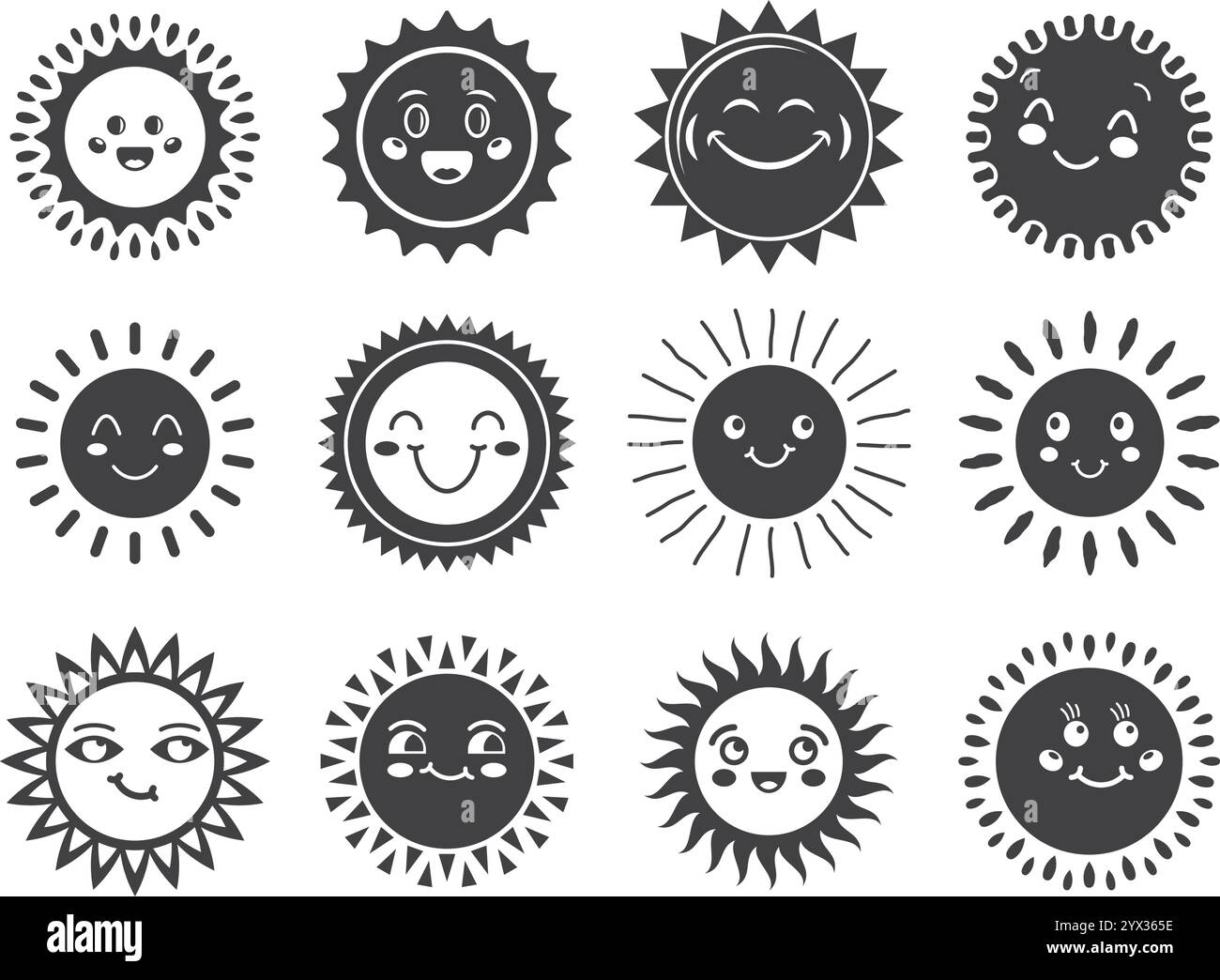 Funny sun with face icon in flat style. Summer sunshine emoji vector ...