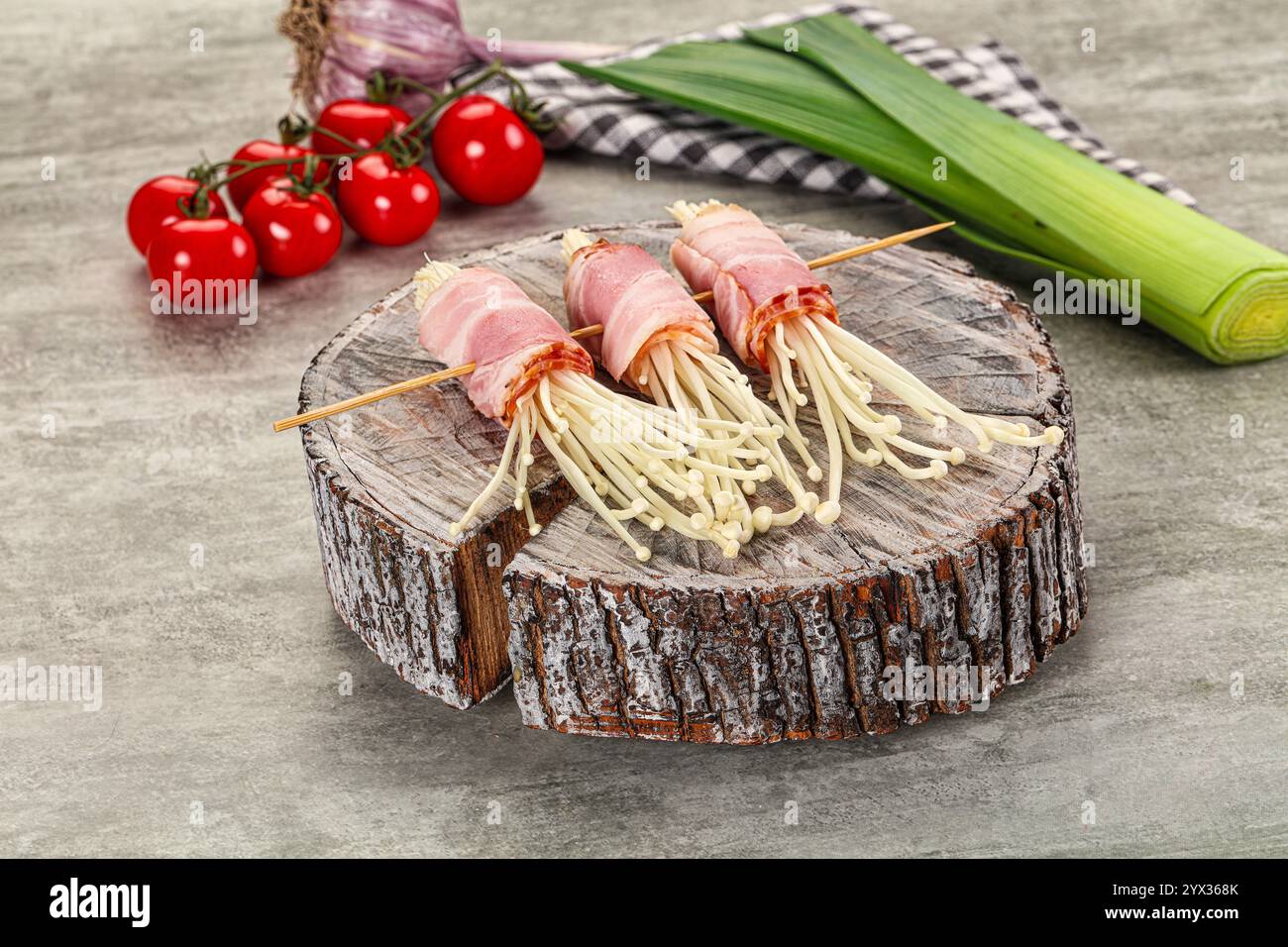 Raw roll with enoki mushroom and bacon Stock Photo - Alamy