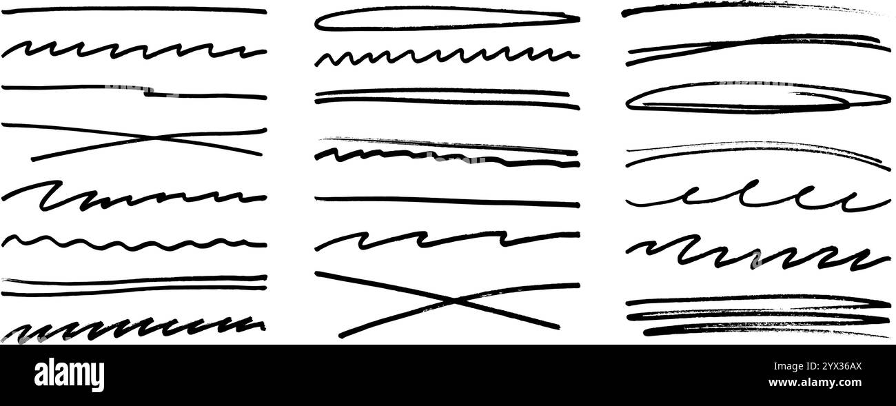 Underline stroke marker felt pen scribbles doodle line collection. Hand ...
