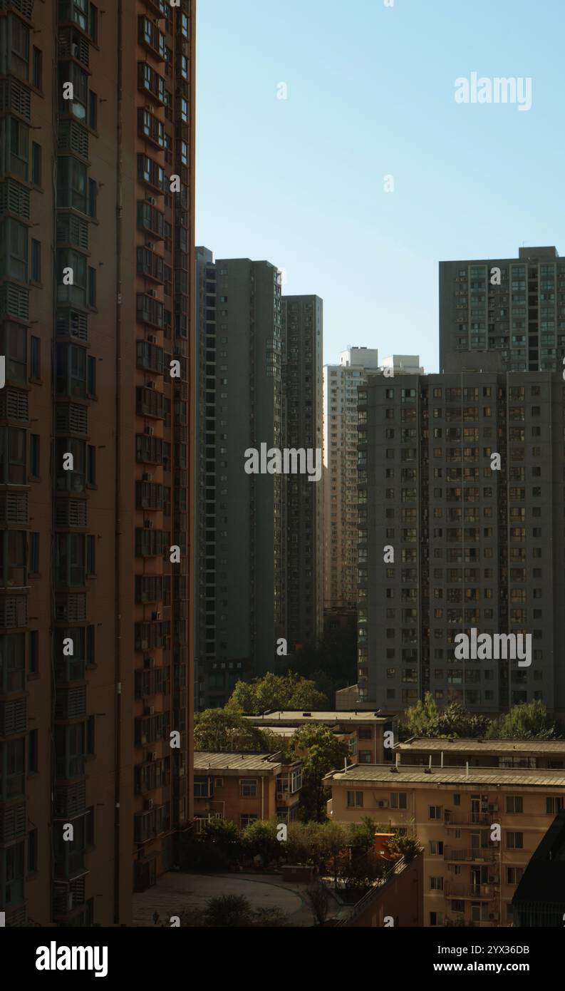 Block of apartment buildings in Xi'an China against blue sky ...