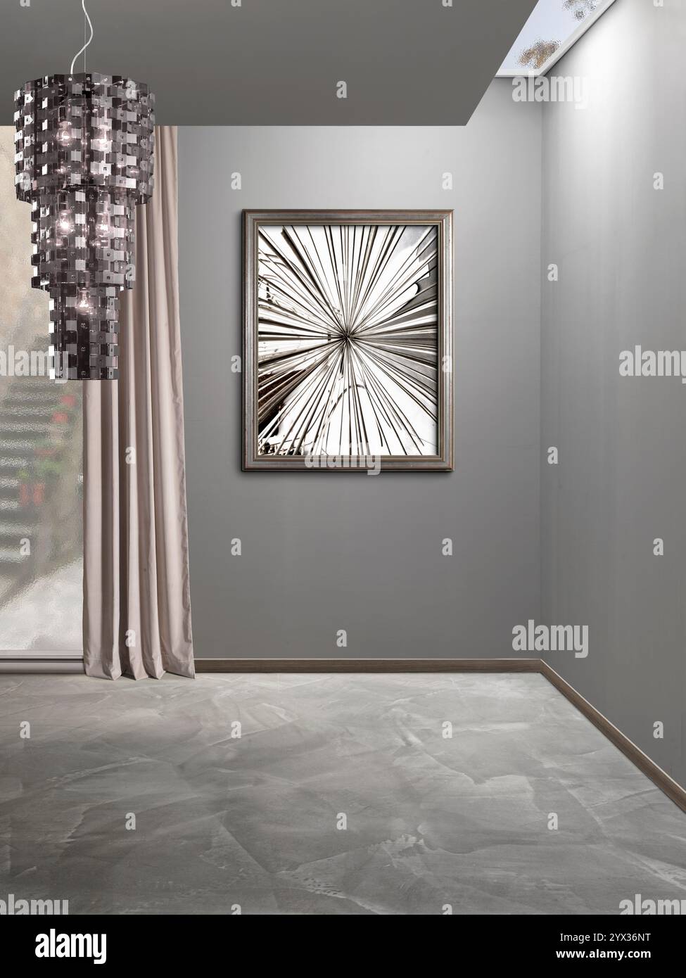 Interior of an empty room, to be furnished, with window and wooden ...