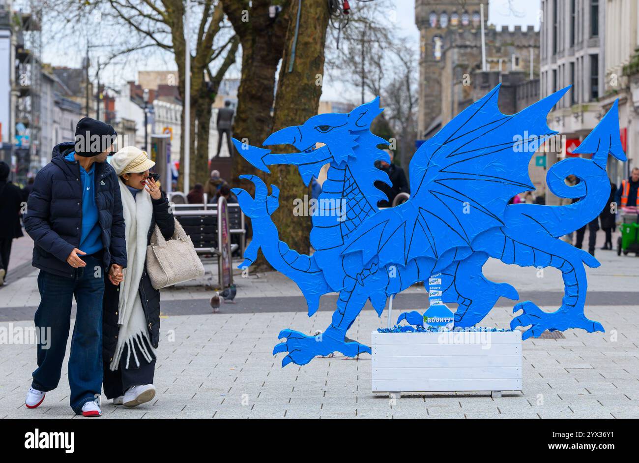 EDITORIAL USE ONLY A blue dragon is unveiled in Cardiff to announce ...