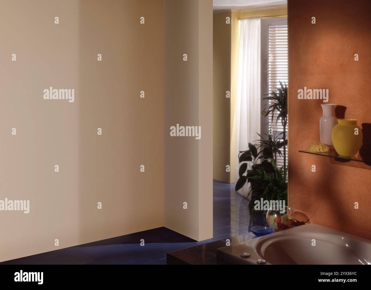 Interior of an empty room, to be furnished, with window and wooden ...