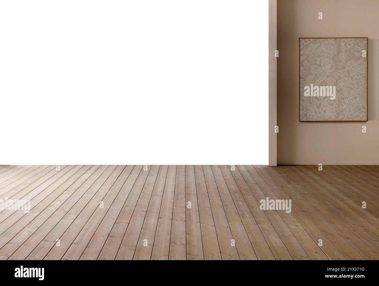 Interior of an empty room, to be furnished, with window and wooden ...