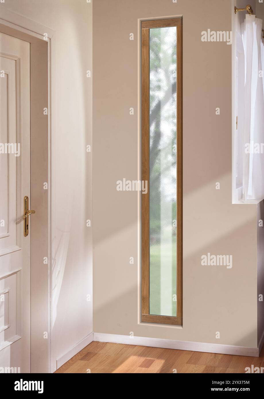 Interior of an empty room, to be furnished, with wooden floor and ...