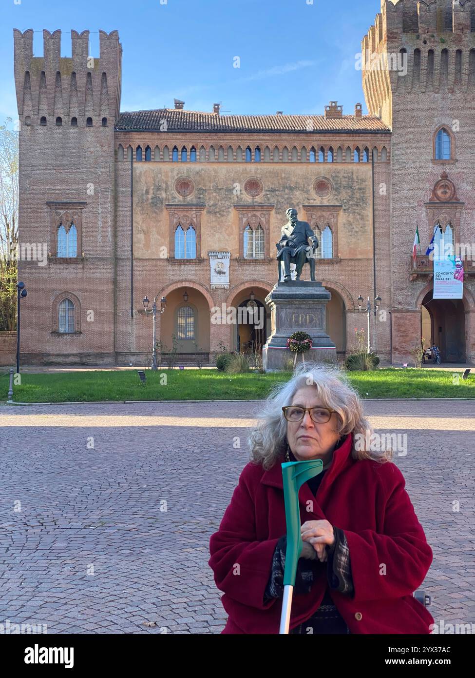 Busseto, Parma, Italy - November 23rd 2024 Tourist holding a crutch ...