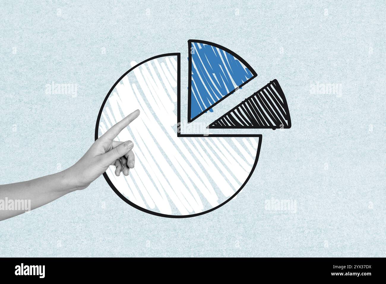 A hand pointing finger to pie chart, Business market share ...